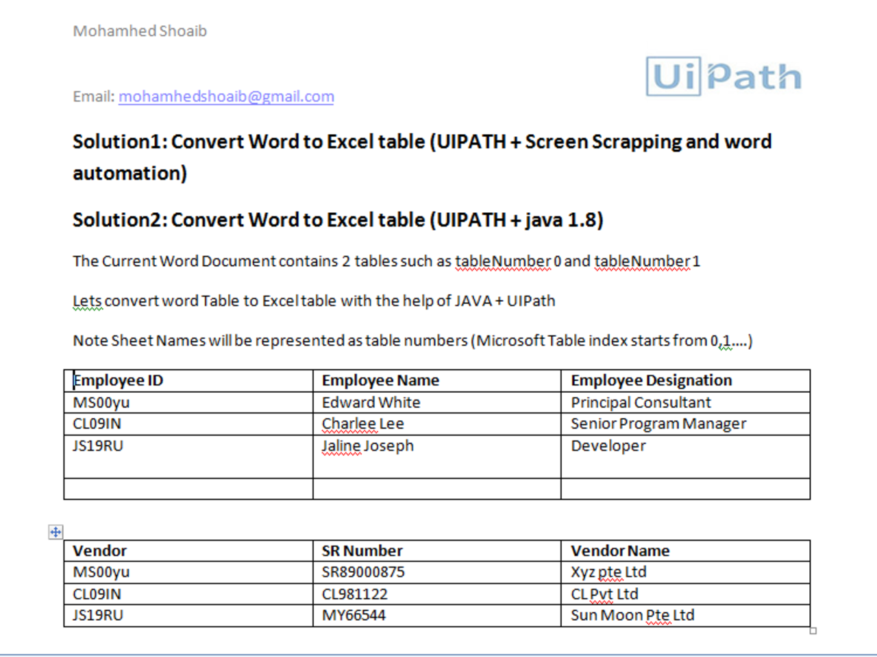 Export Word Table To Excel RPA Component UiPath Marketplace Overview